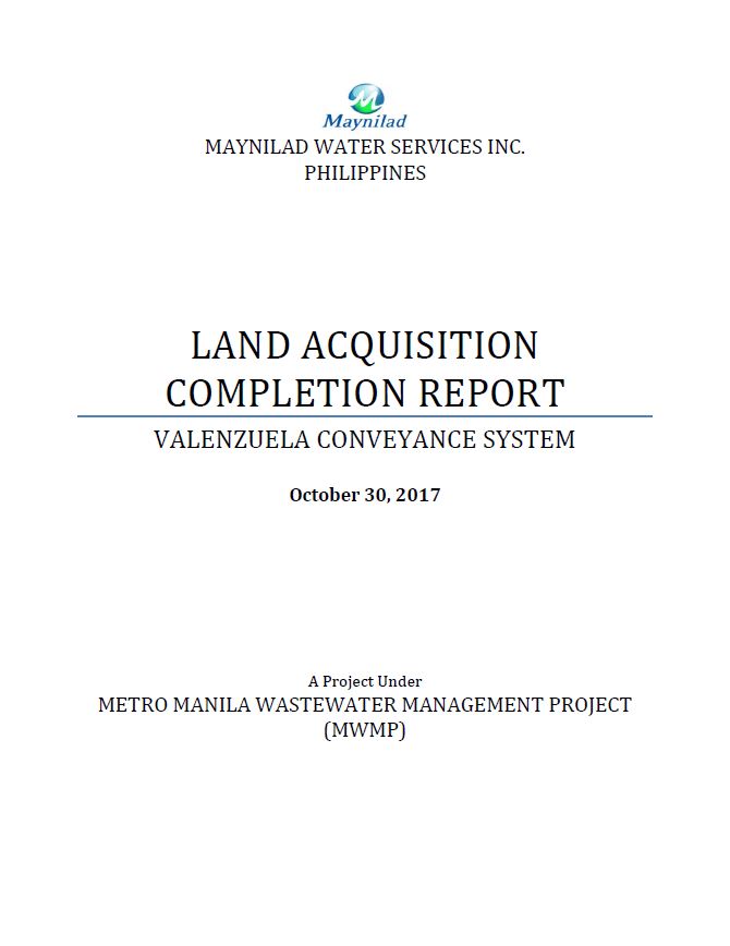 Land Acquisition Completion Report Valenzuela Conveyance System ...