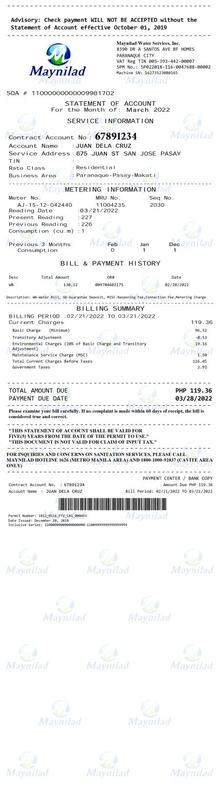 How to Read your Water Bill | Statement of Account