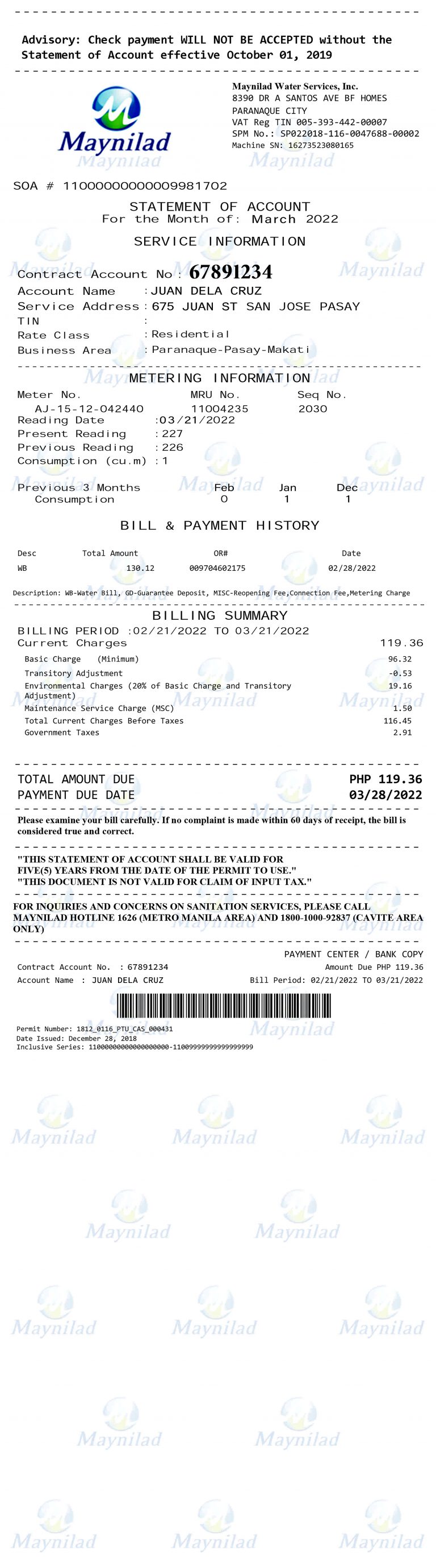 How to Read your Water Bill | Statement of Account
